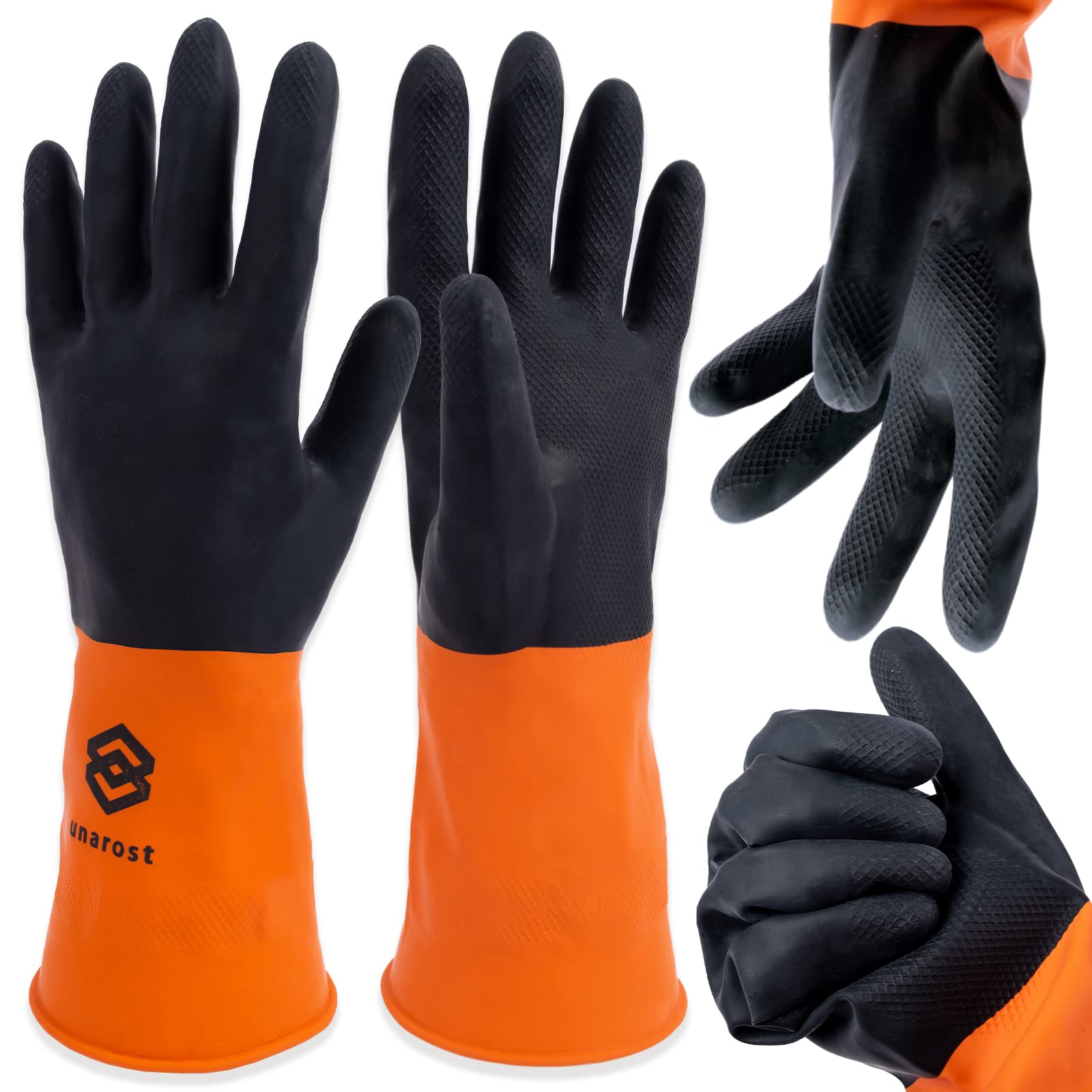 UNAROST Chemical Resistant Gloves for Heavy-duty Utility - 2 Pairs Thick Long Rubber Protective Gloves (XL)