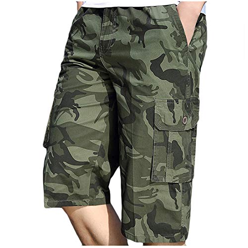 Sdeycui Men's Cargo Short Casual Print Elastic Waist Relaxed Summer Shorts with Pockets(Green, XXXXXL)