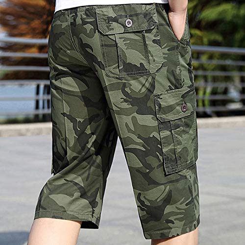 Sdeycui Men's Cargo Short Casual Print Elastic Waist Relaxed Summer Shorts with Pockets(Green, XXXXXL)