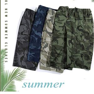 Sdeycui Men's Cargo Short Casual Print Elastic Waist Relaxed Summer Shorts with Pockets(Green, XXXXXL)