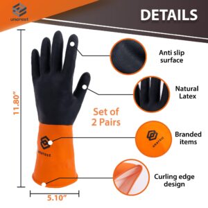 UNAROST Chemical Resistant Gloves for Heavy-duty Utility - 2 Pairs Thick Long Rubber Protective Gloves (XL)