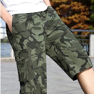 Sdeycui Men's Cargo Short Casual Print Elastic Waist Relaxed Summer Shorts with Pockets(Green, XXXXXL)