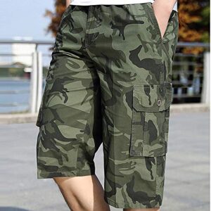 Sdeycui Men's Cargo Short Casual Print Elastic Waist Relaxed Summer Shorts with Pockets(Green, XXXXXL)