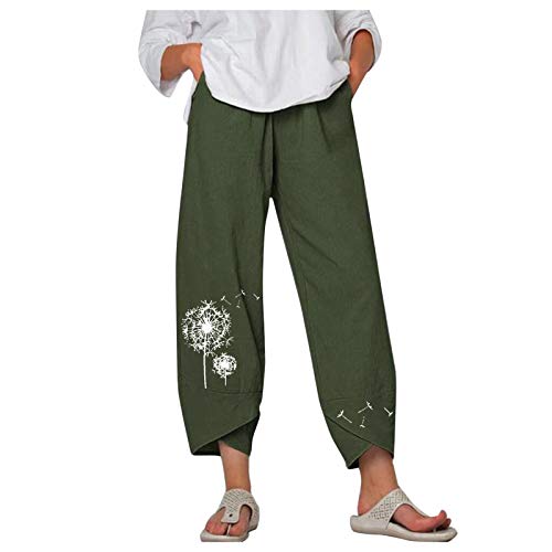 Sdeycui Women's Casual Flowers Print Elastic Girdle Waist Wide Leg Pants Trousers(Green, XXL)