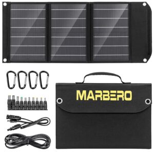 marbero 30w solar panel, foldable solar panel battery charger for portable power station generator, iphone, ipad, laptop, qc3.0 usb ports & dc output(10 connectors) for outdoor camping van rv trip