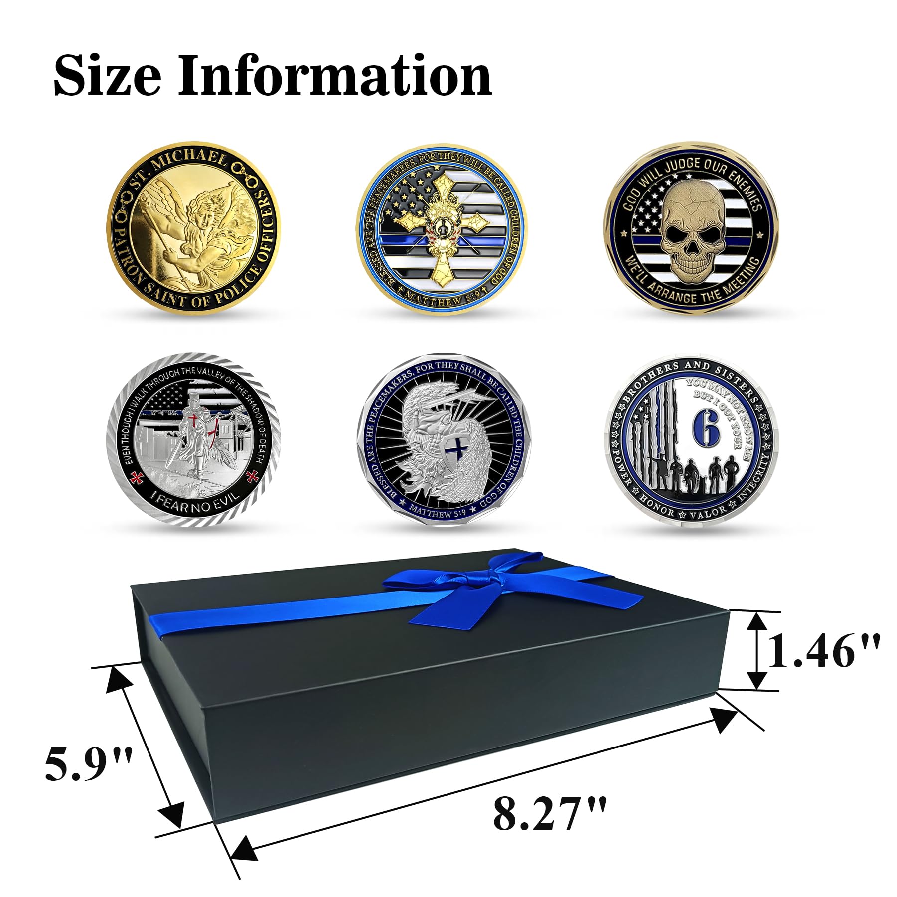 BHealthLife United States Police Department Law Enforcement Officers Challenge Coin Gift Box with 6 Police Coins