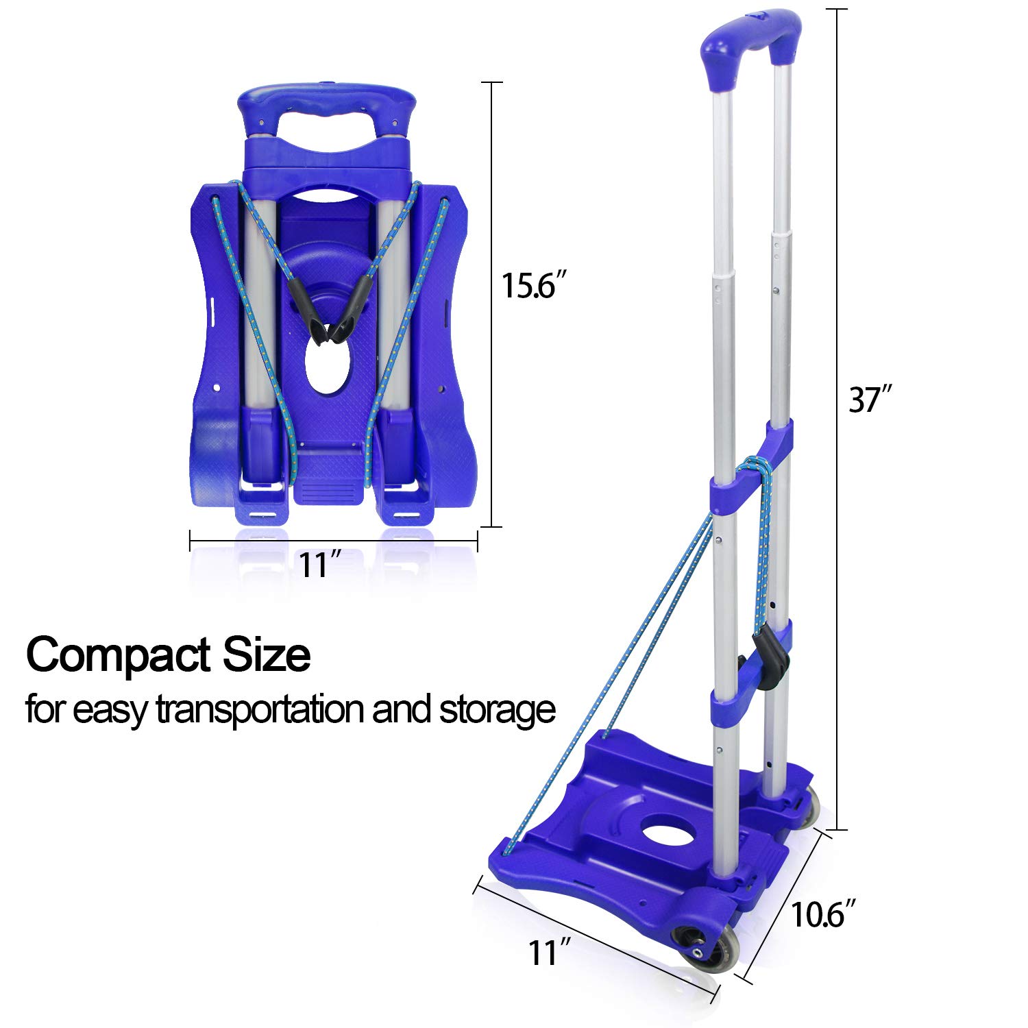 Sutekus Folding Hand Truck and Dolly 110-lbs Lightweight Portable Luggage Cart for School Travel Office Moving (Blue)