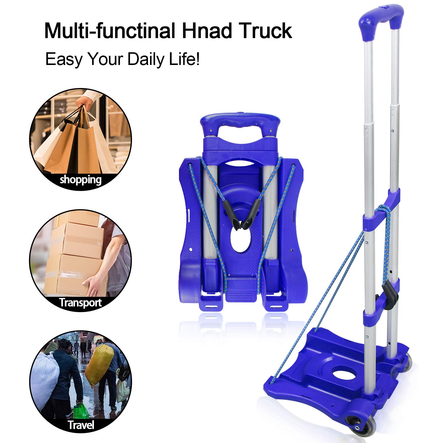 Sutekus Folding Hand Truck and Dolly 110-lbs Lightweight Portable Luggage Cart for School Travel Office Moving (Blue)