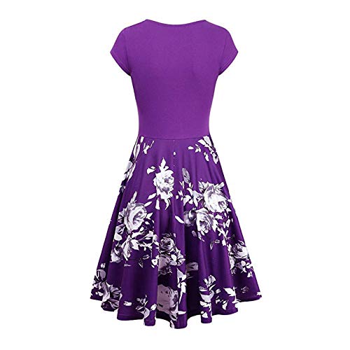 Wodceeke Women 2021 Summer Boho Maxi Dress V-Neck Short Sleeve Sling Floral Plus Size Dress Wedding Guest Prom Dress (Purple, XXXL)