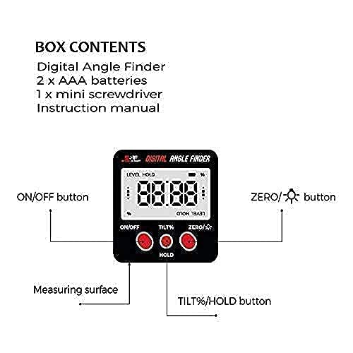 Digital Angle Finder Tool 7 Inch / 180 mm with Pouch/Digital Angle Finder Gauge with Magnetic Base and Backlight Bundle for Woodworking Measurement, Angle Measuring Tool by S&F STEAD & FAST