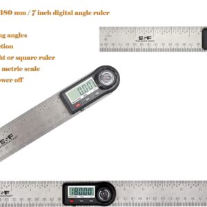 Digital Angle Finder Tool 7 Inch / 180 mm with Pouch/Digital Angle Finder Gauge with Magnetic Base and Backlight Bundle for Woodworking Measurement, Angle Measuring Tool by S&F STEAD & FAST