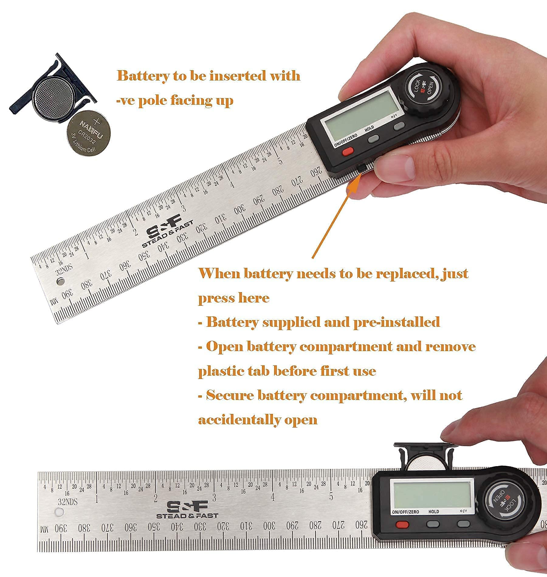 Digital Angle Finder Tool 7 Inch / 180 mm with Pouch/Digital Angle Finder Gauge with Magnetic Base and Backlight Bundle for Woodworking Measurement, Angle Measuring Tool by S&F STEAD & FAST