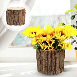 Cabilock Bonsai Pot Wood Flower Container Bark Flower Pot Small Wooden Bucket Barrel Planters Rustic Flower Planters for Indoor Home Decor Small Plants Holder 12x12x10cm Pots for Succulents