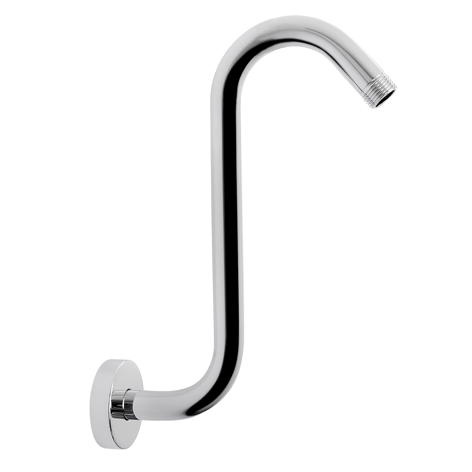 Nearmoon S Shaped Shower Head Riser Pipe, Shower Head Extender Arm with Flange, Standard 1/2" Connection- Bathroom Accessory, 12 Inch (1 Pack, Chrome)