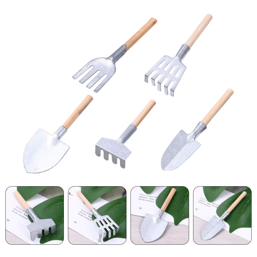 5Pcs Mini Garden Tool Set, Bonsai Flower Mini Shovels Multi- Function Shovels Gardening Tool Decors Transplanting Tools Miniature Planting Gardening Tool Set for Indoor