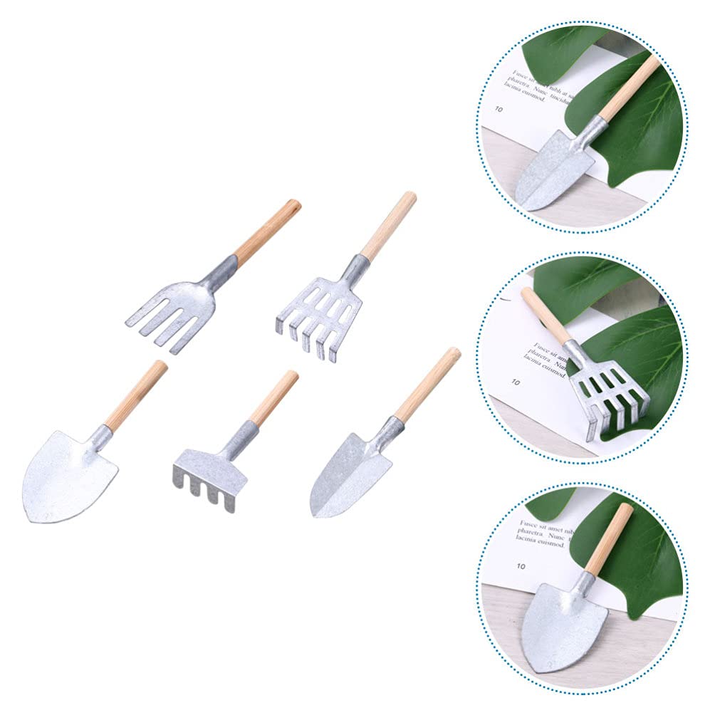 5Pcs Mini Garden Tool Set, Bonsai Flower Mini Shovels Multi- Function Shovels Gardening Tool Decors Transplanting Tools Miniature Planting Gardening Tool Set for Indoor