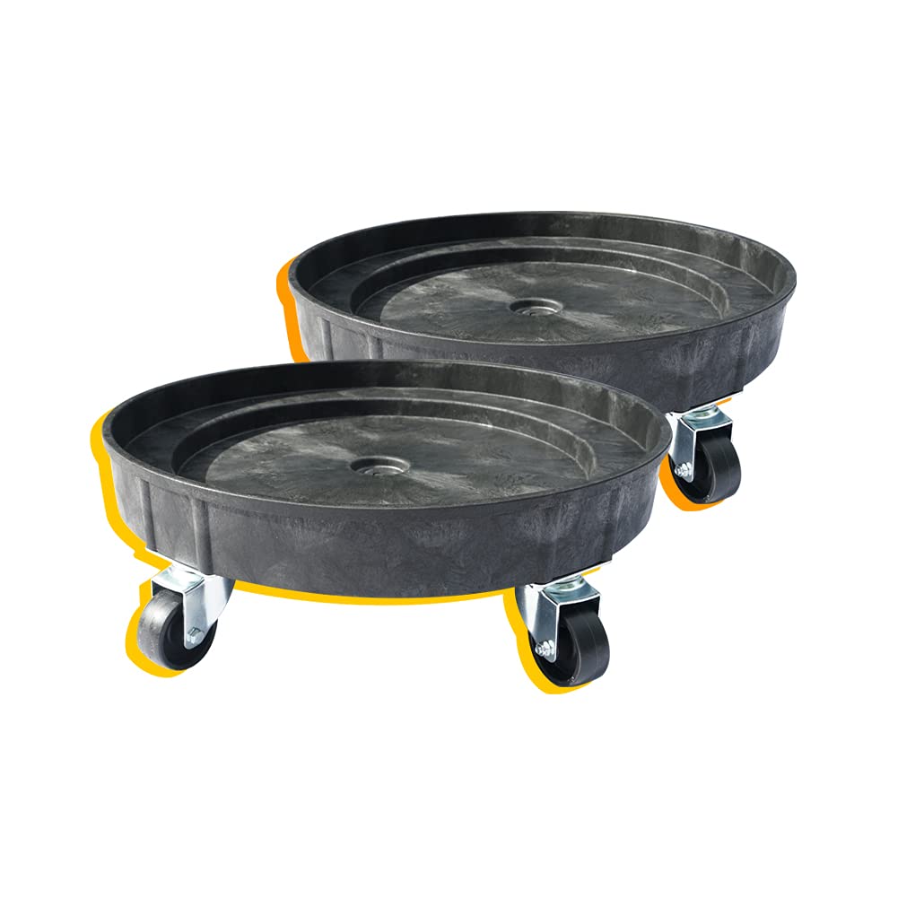 ELAFROS 30 Gallon and 55 Gallon Heavy Duty Plastic Drum Dolly – Durable Plastic Drum Cart 900 lb. Capacity- Barrel Dolly with 5 Swivel Casters Wheel,Black, 2 Packs