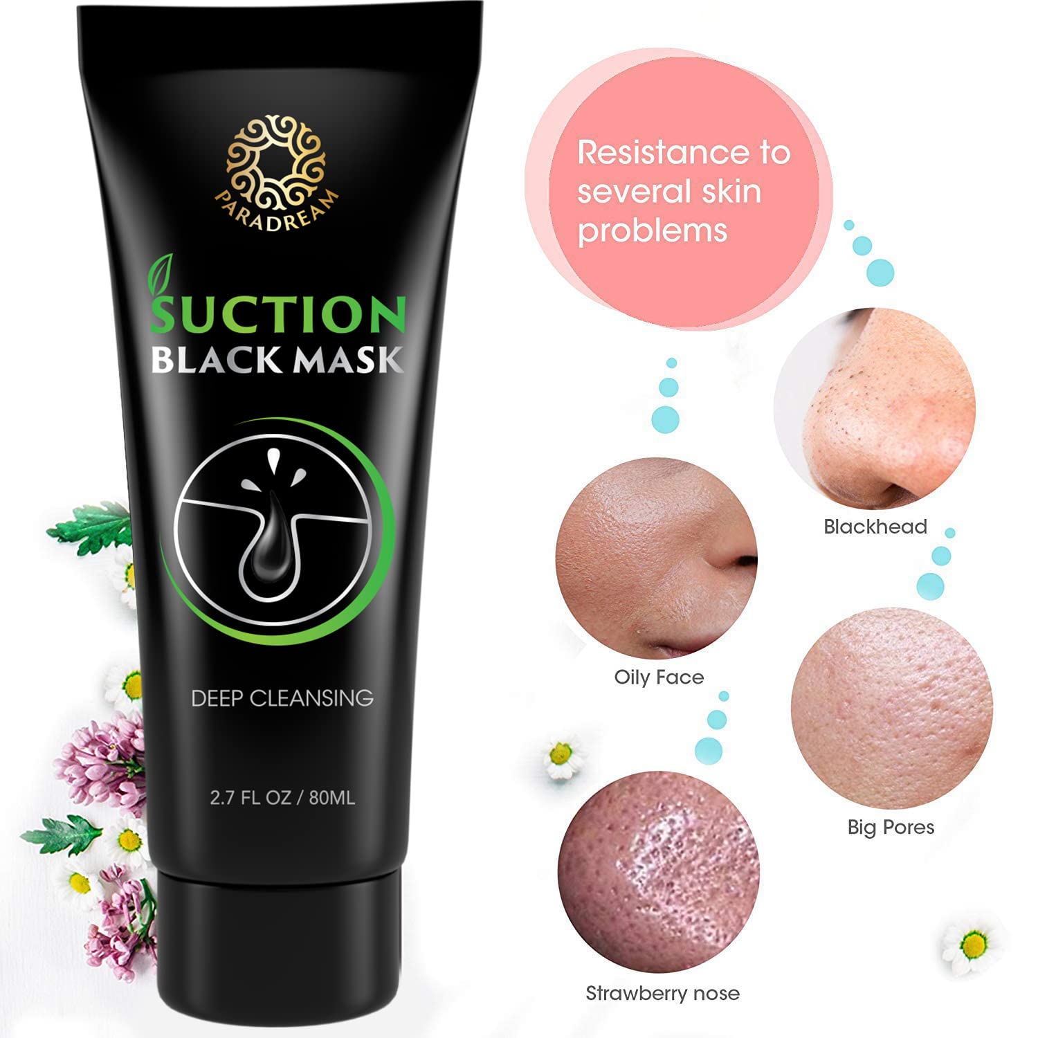 PARADREAM Blackhead Remover Mask, 80ML Purifying Peel Off Mask Remover Mask, Charcoal Face Mask for Deep Cleansing Blackheads, Dirts, Pores (Green)