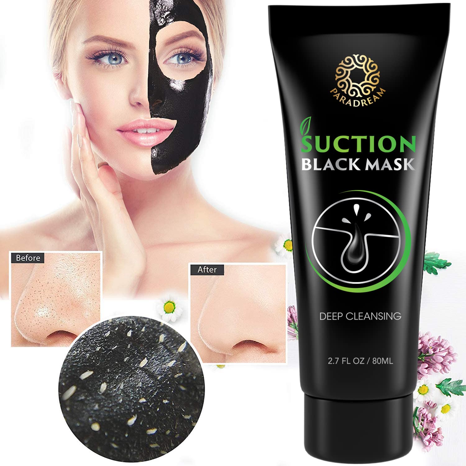 PARADREAM Blackhead Remover Mask, 80ML Purifying Peel Off Mask Remover Mask, Charcoal Face Mask for Deep Cleansing Blackheads, Dirts, Pores (Green)