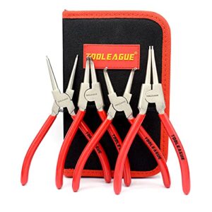 tooleague 4 pcs snap ring pliers set, circlip pliers, 7 inches internal/external heavy duty for ring remover retaining straight bent lock pliers set