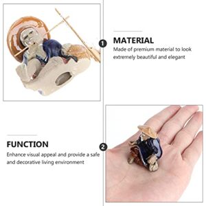 Cabilock Mini Fisherman Statue Fairy Garden Figurine Ceramic Exotic Environments Bonsai Pot Flower Vase Aquarium Decorations Asian Decor for Zen Garden Home Decor