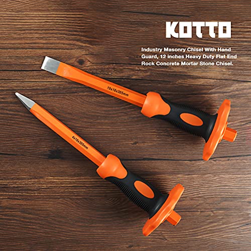 KOTTO 2 Pack Heavy Duty 12-Inch Chisels Set With Hand Protection, Point Chisel and Flat Chisel for Demolishing/Masonry/Carving/Concrete Breaker with Storage Case