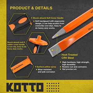 KOTTO 2 Pack Heavy Duty 12-Inch Chisels Set With Hand Protection, Point Chisel and Flat Chisel for Demolishing/Masonry/Carving/Concrete Breaker with Storage Case