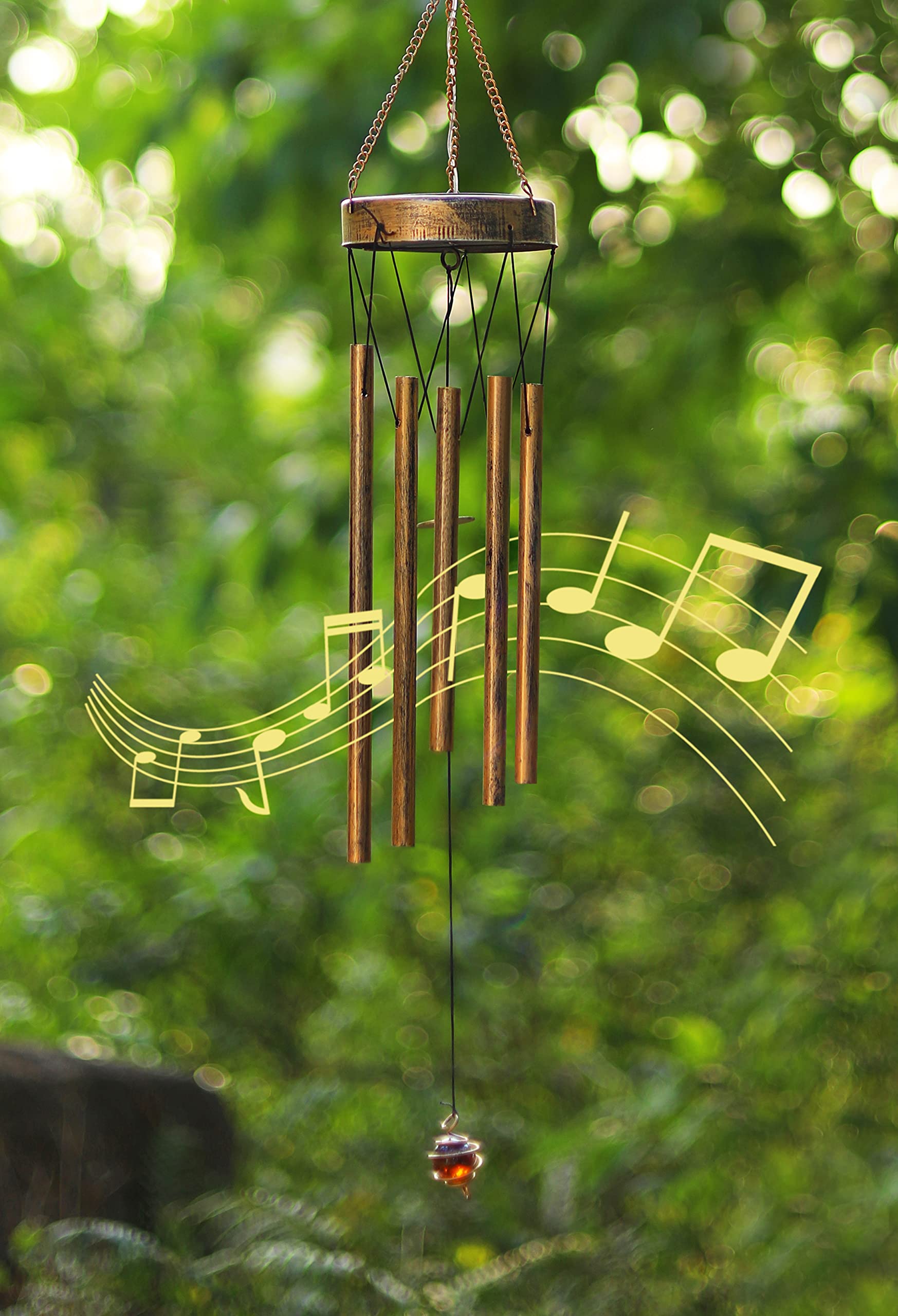 DesGully Solar Wind Chimes, Sun Wind Chime Outdoor Clearance w/Glowing Crackle Glass LED Unique Wind Bells for Outside Waterproof Chimes, Gifts for Her/Him (42" Long Metal Chimes)…