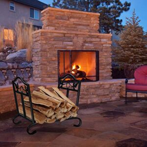 GOFLAME Firewood Log Rack Foldable, Indoor Outdoor Firewood Holder Stacker with Decorative Leaf Pattern and Arched Feet, Patio Firewood Storage Holder for Fireplace Pit