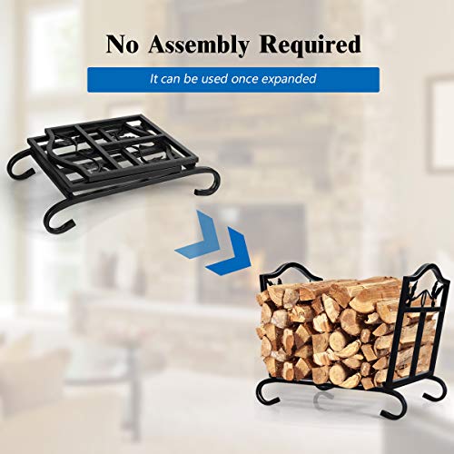 GOFLAME Firewood Log Rack Foldable, Indoor Outdoor Firewood Holder Stacker with Decorative Leaf Pattern and Arched Feet, Patio Firewood Storage Holder for Fireplace Pit