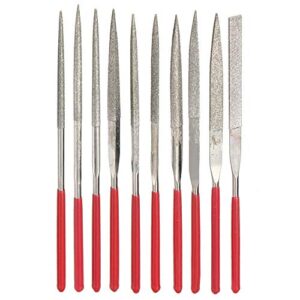 yakamoz 10-piece mini diamond needle file set 2x100mm small metal riffler files jewelers file precision hand tools for glass wood stone jewelry - round triangular square flat shape