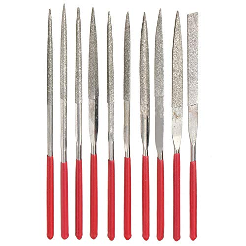 YAKAMOZ 10-Piece Mini Diamond Needle File Set 2x100mm Small Metal Riffler Files Jewelers File Precision Hand Tools for Glass Wood Stone Jewelry - Round Triangular Square Flat Shape