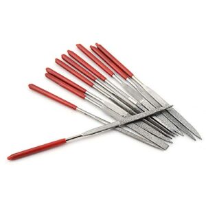 YAKAMOZ 10-Piece Mini Diamond Needle File Set 2x100mm Small Metal Riffler Files Jewelers File Precision Hand Tools for Glass Wood Stone Jewelry - Round Triangular Square Flat Shape