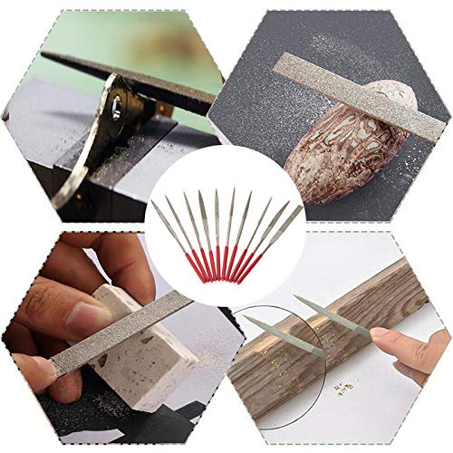 YAKAMOZ 10Pcs Mini Diamond Metal Files Set Micro Round Needle File Triangular Square Flat Riffler File Kit Wood Stone Glass Jewelry Fine File Tools for Jewelers Crafts Hobbies - 3x140mm