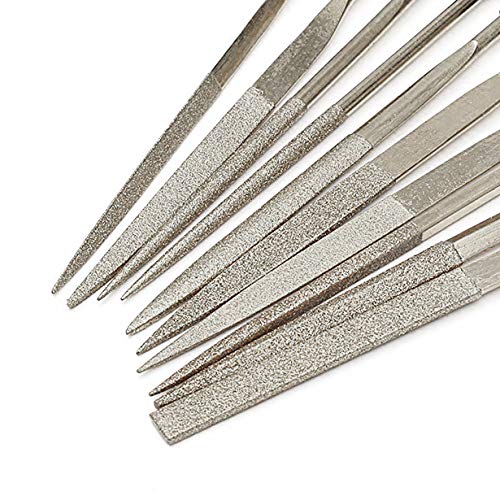 YAKAMOZ 10Pcs Mini Diamond Metal Files Set Micro Round Needle File Triangular Square Flat Riffler File Kit Wood Stone Glass Jewelry Fine File Tools for Jewelers Crafts Hobbies - 3x140mm