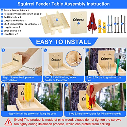 Squirrel Table Feeder with Umbrella, Lalafancy Wooden Picnic Table Feeder for Squirrels with Corn Cob Holder, Squirrel and Chipmunk Gifts for Squirrel Lovers, Built Strong from Pine Wood