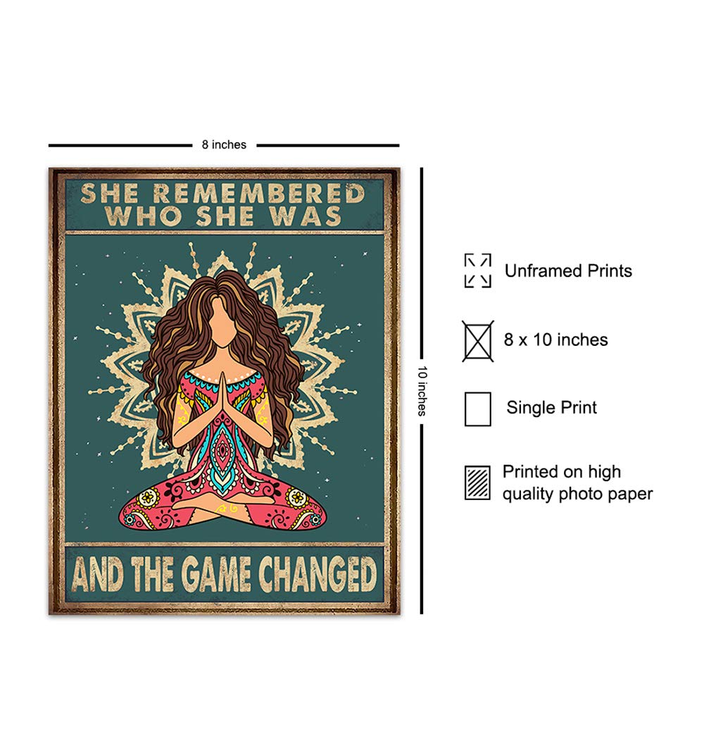 She Remembered Who She Was And The Game Changed - Bohemian Boho Wall Decor - New Age Zen Meditation Decor - Inspirational Wall Art - Inspiring Quotes -Uplifting Spiritual Motivational Gifts for Women