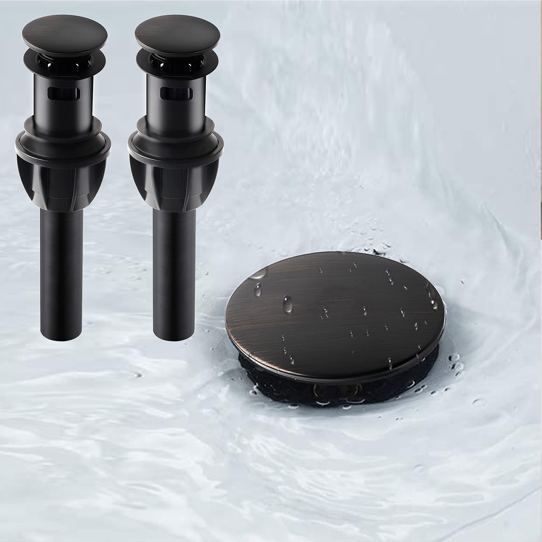 2 Pack Pop up Drain Stopper with Overflow, Push Button Sink Drain for Bathroom Sink Vessel Sink Vanity Sink, Pop up Sink Drain Bathroom Sink Drain, Push Sink Stopper Oil Rubbed Bronze