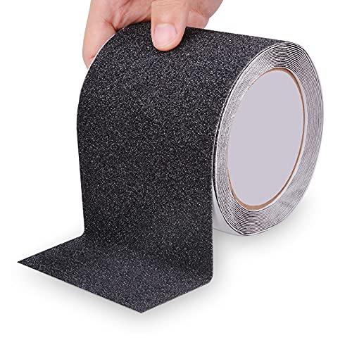 Qingluan Anti Slip Tape Grip Tread Tape Waterproof 4 inch x 16 ft Heavy Duty Abrasive Adhesive Black Tape for Outdoor/Indoor Stairs Steps Floor Ramps