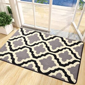 kitinjoy indoor door mat, non-slip, absorbent, dirt resist, entryway mat, low-profile inside welcome front doormats for entrance(32x20 inches, grey)