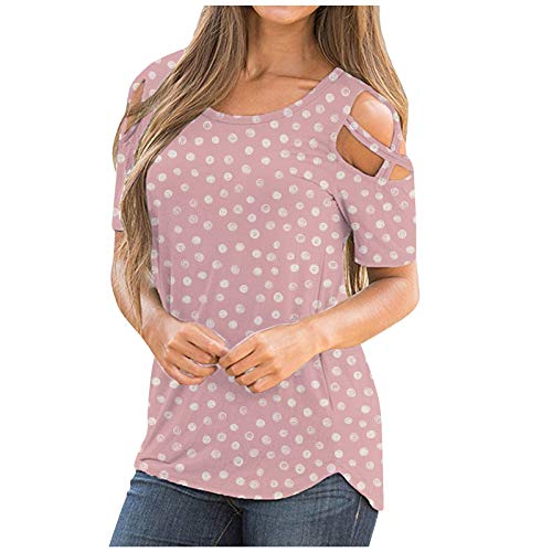 wodceeke Women's Floral Off Shoulder T-shirt Plus Size Round Neck Tee Summer Casual Sports Blouse Tops (Pink B, XXL)