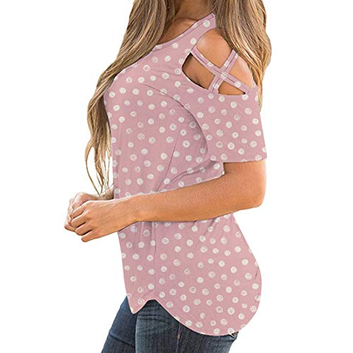 wodceeke Women's Floral Off Shoulder T-shirt Plus Size Round Neck Tee Summer Casual Sports Blouse Tops (Pink B, XXL)