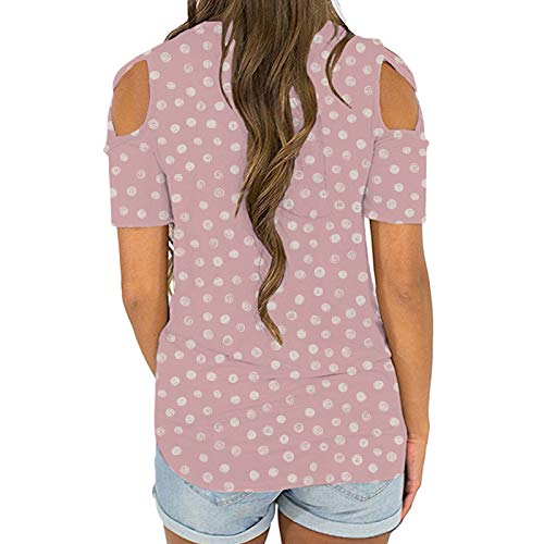 wodceeke Women's Floral Off Shoulder T-shirt Plus Size Round Neck Tee Summer Casual Sports Blouse Tops (Pink B, XXL)