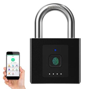 elinksmart fingerprint padlock with phone app unlock, keyless large size padlock, remote authorization, schedule, unlock record, suitable for outdoor and heavy duty, waterproof, battery indicator