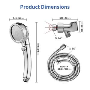 SINGSUO High Pressure Handheld Shower Head with On Off Switch, Detachable Shower Head, 3 Spray Modes Shower Massager Handheld with Hose and Adjustable Angle Bracket (Chrome)