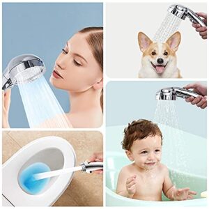 SINGSUO High Pressure Handheld Shower Head with On Off Switch, Detachable Shower Head, 3 Spray Modes Shower Massager Handheld with Hose and Adjustable Angle Bracket (Chrome)