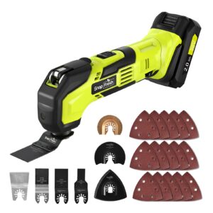 cordless oscillating tool, snapfresh 20v battery-powered oscillating multi-tool with 6 variable speed control and 22pcs accessories for trimming,cutting, and removing, battery and charger included