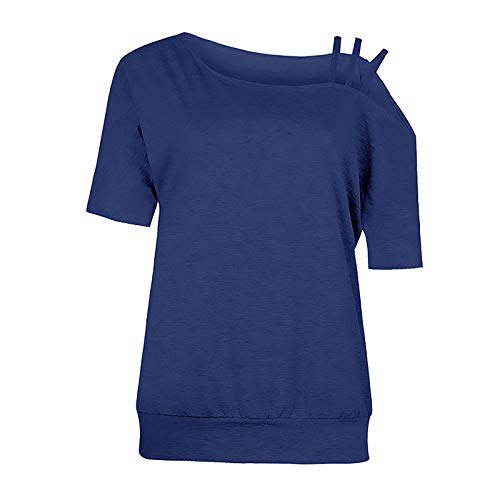 Bravetoshop Women Off The Shoulder Tops Short Sleeve Tunic T Shirts Summer Casual Loose Fit Blouse Tee Shirts (Navy,XL)