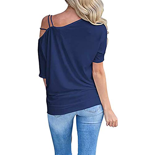 Bravetoshop Women Off The Shoulder Tops Short Sleeve Tunic T Shirts Summer Casual Loose Fit Blouse Tee Shirts (Navy,XL)