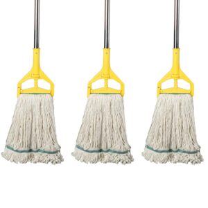 ofo loop-end string wet mop, heavy duty commercial industrial mop, 67 inch stainless steel pole,3- pack